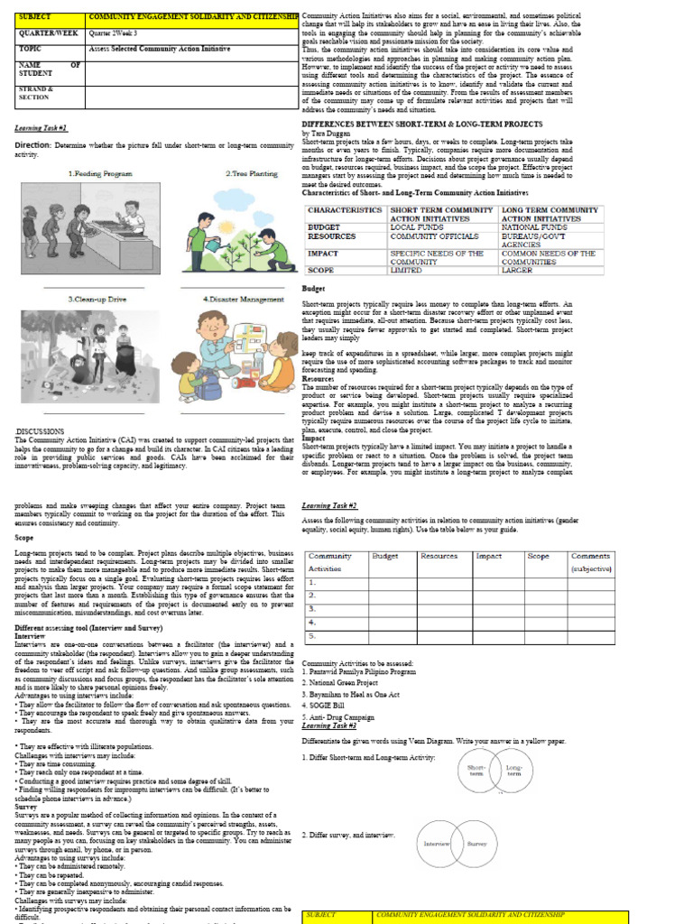 CESC Task Sheet Week 3 and 4 Qtr. 2 | PDF | Needs Assessment | Community