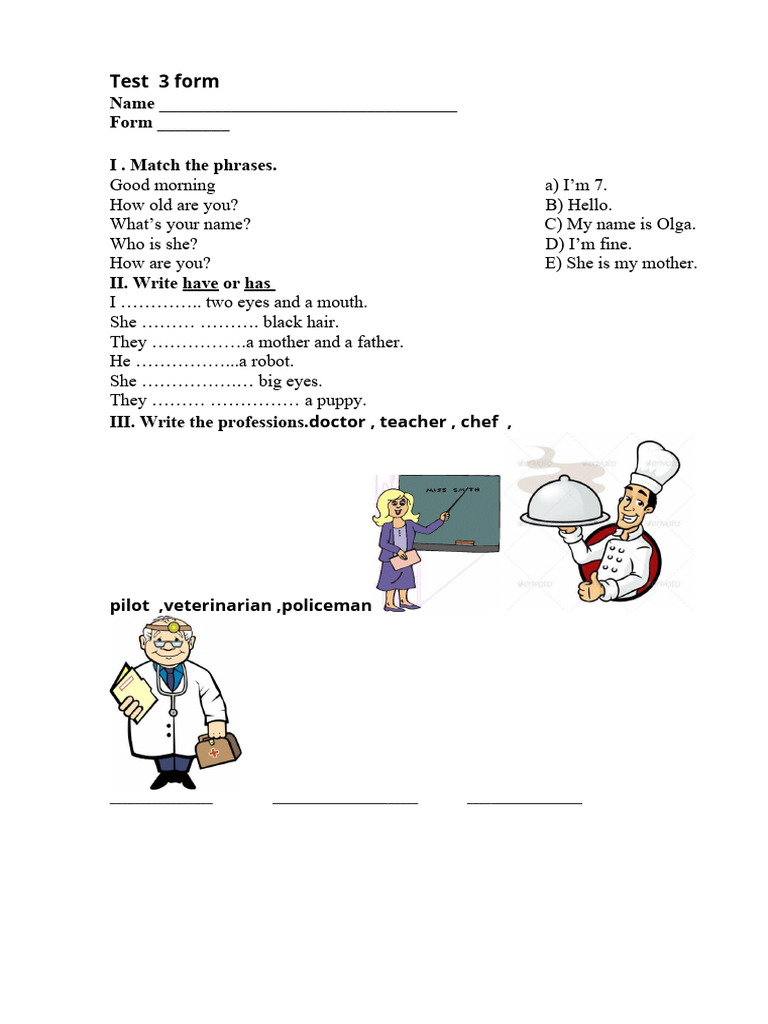 Entry Tests Grade 3 2022 | PDF