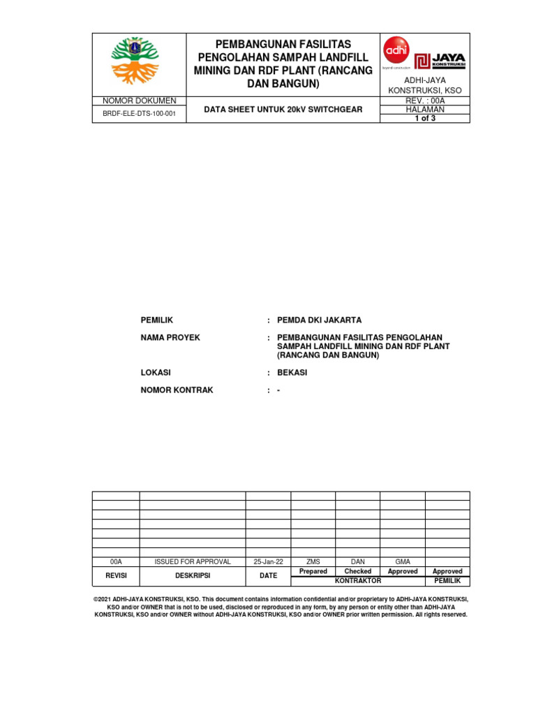 BDRF-ELE-DTS-100-001 Data Sheet For 20kV Switchgear R.00A | PDF | Komputer