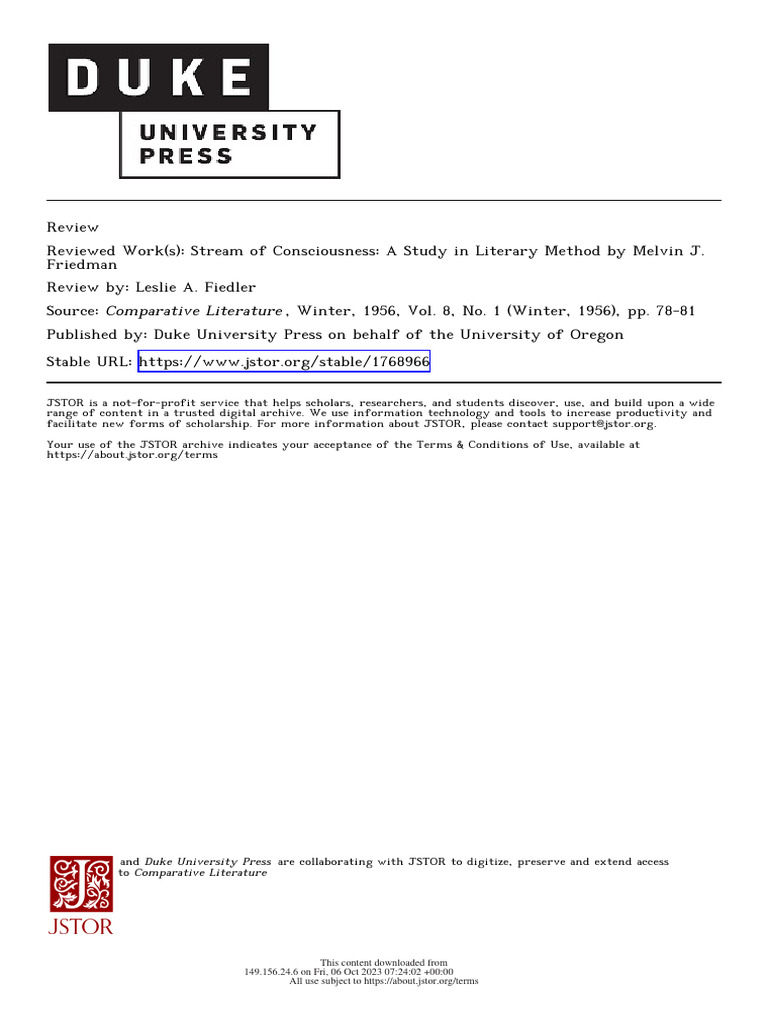 Stream of Consciousness A Study in Literary Method | PDF ...