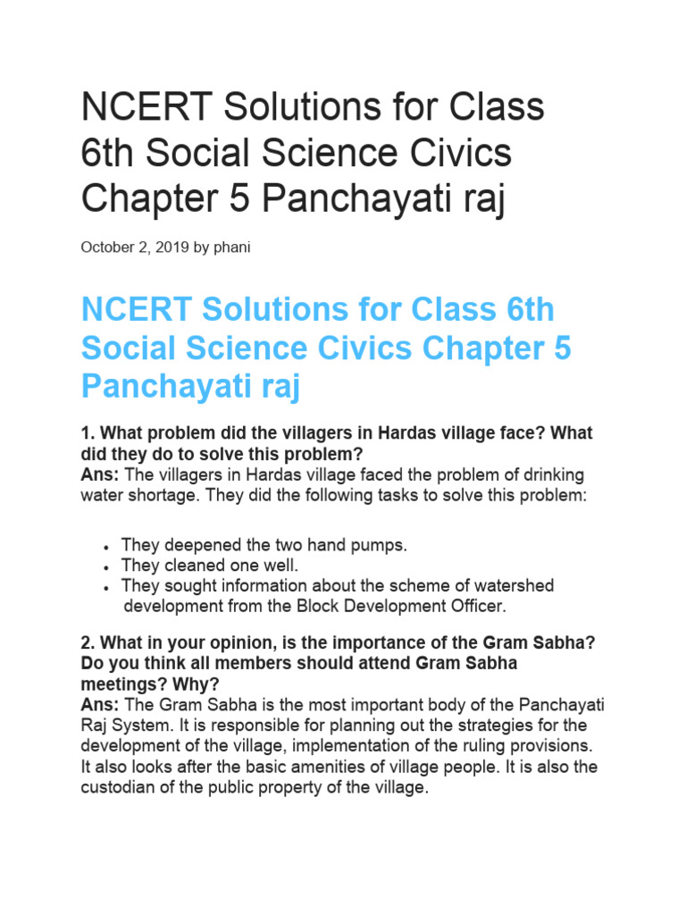 NCERT Solutions For Class 6th Social Science Civics Chapter 5 ... NCERT Solutions For Class 6th Social Science Civics Chapter 5 ...
