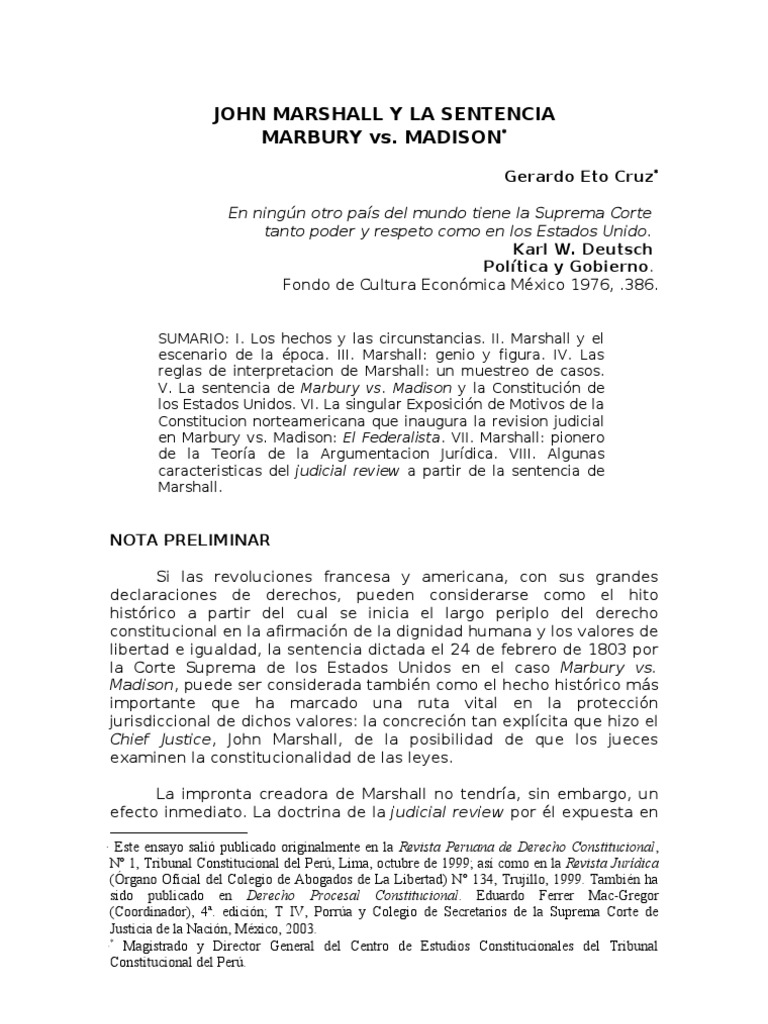 John Marshall y La Sentencia Marbury vs. Madison | PDF