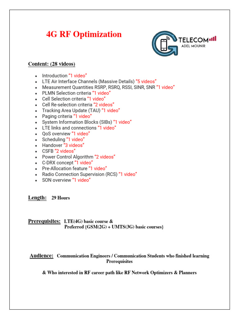 4G RF Optimization Video Course | PDF