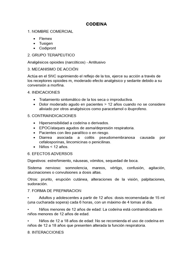 Codeina Ficha 10 | PDF | Opioide | Analgésico