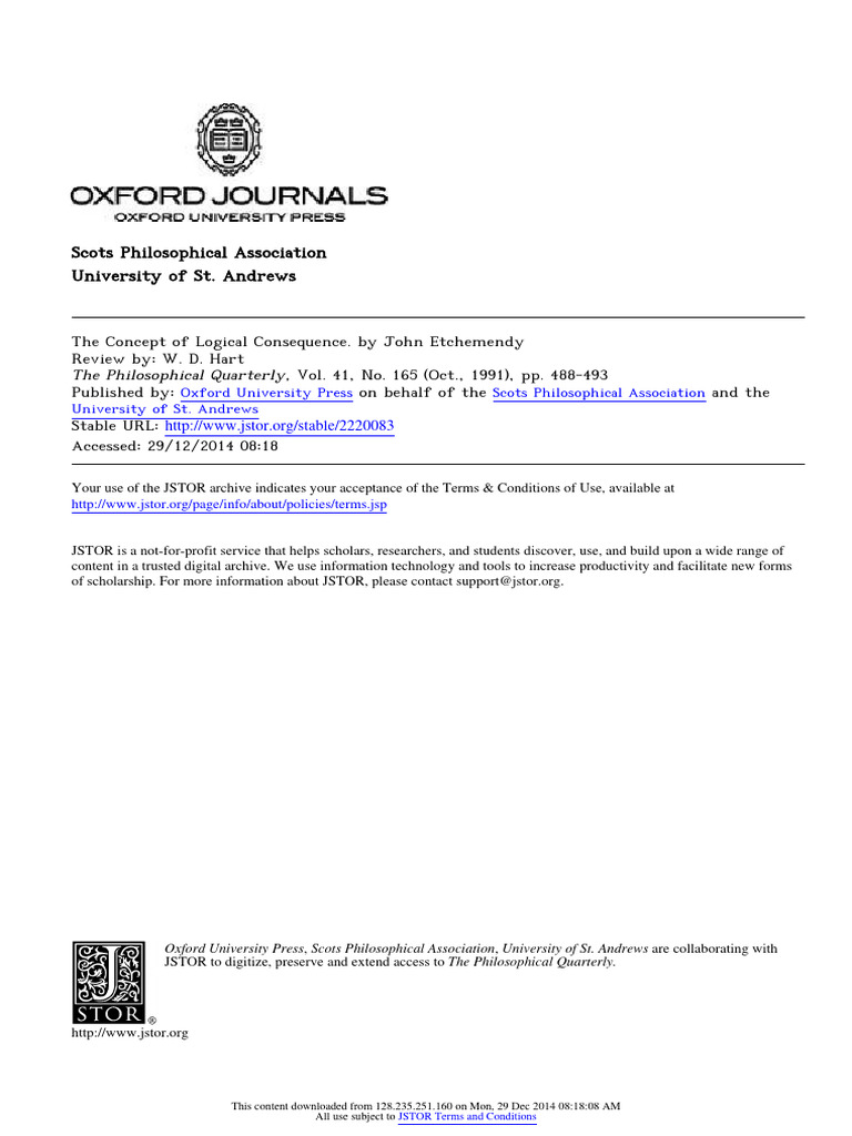 The Concept of Logical Consequence - John Etchemendy | PDF | Epistemology | Logic