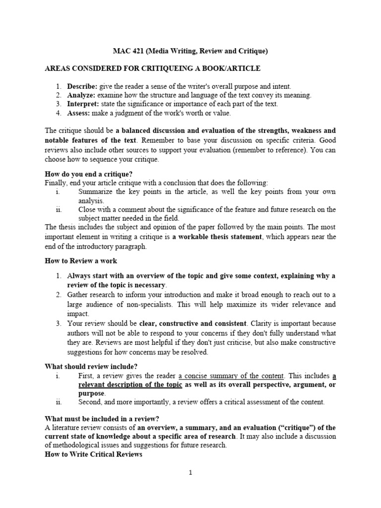 Guide to Critiquing Books & Articles | PDF | Evaluation | Knowledge