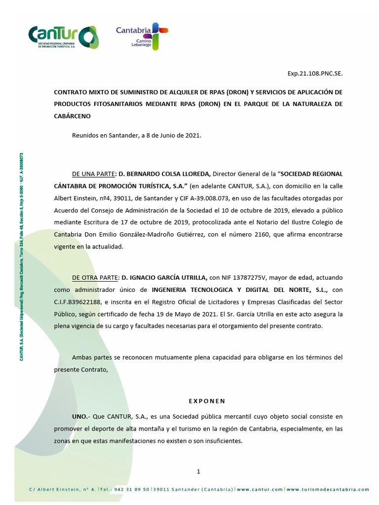 Contrato Serv Fitos Con Dron PDF | PDF | Derecho laboral | Daños y perjuicios