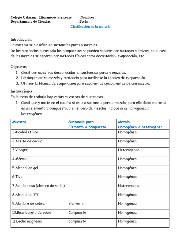 laboratorio-clasificacion-de-la-materia | PDF