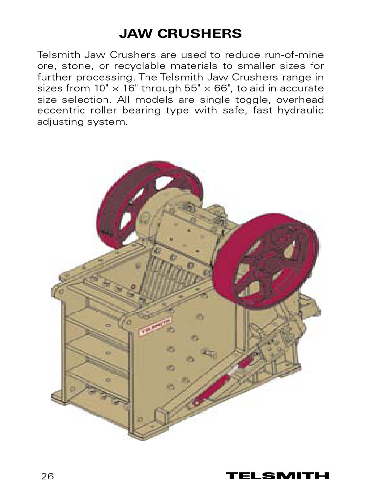 Telsmith Jaw Crusher Specifications | PDF | Secondary Sector Of The ...