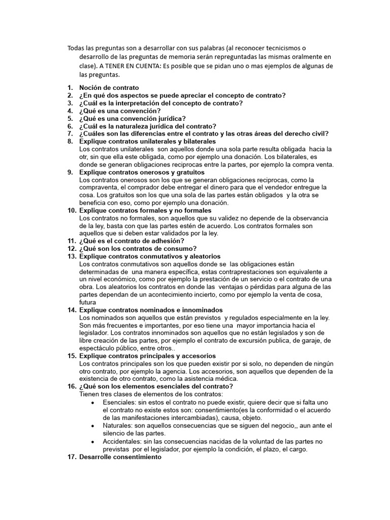 Guia de Preguntas, 1er Parcial, Contratos | PDF