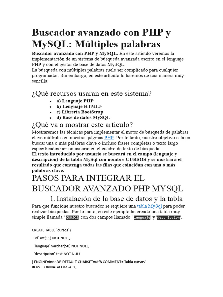 Buscador avanzado con PHP y MySQL | PDF | Mi sql | Php