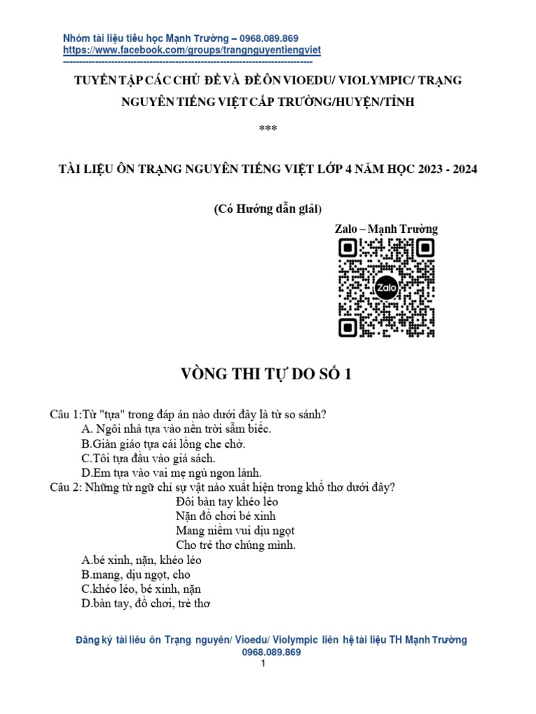 Vòng 1 TNTV 4 2023-2024 | PDF