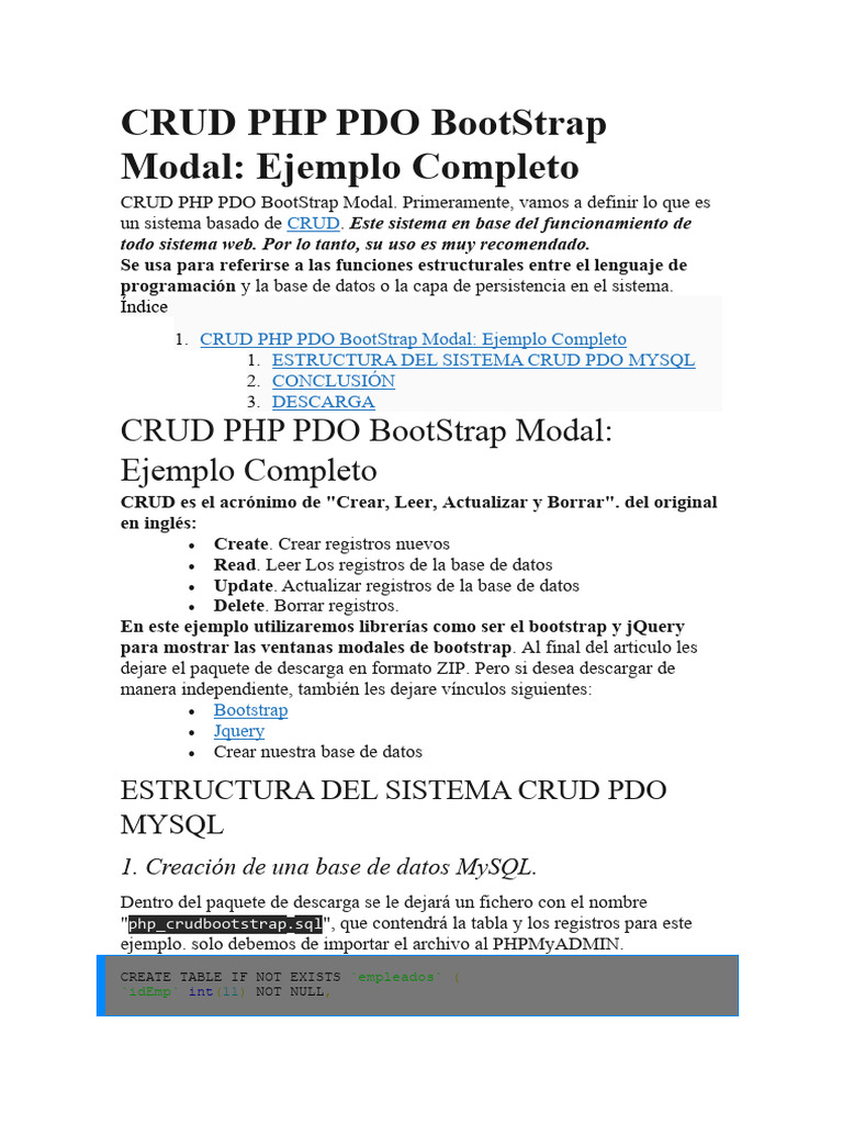 CRUD PHP PDO BootStrap Modal | PDF | SQL | Php