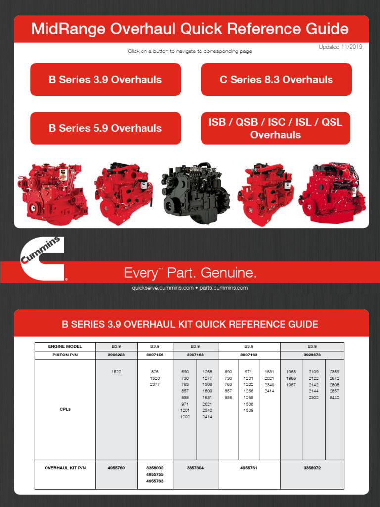 Midrange Cross Reference Guide Cummins Overhaul | PDF