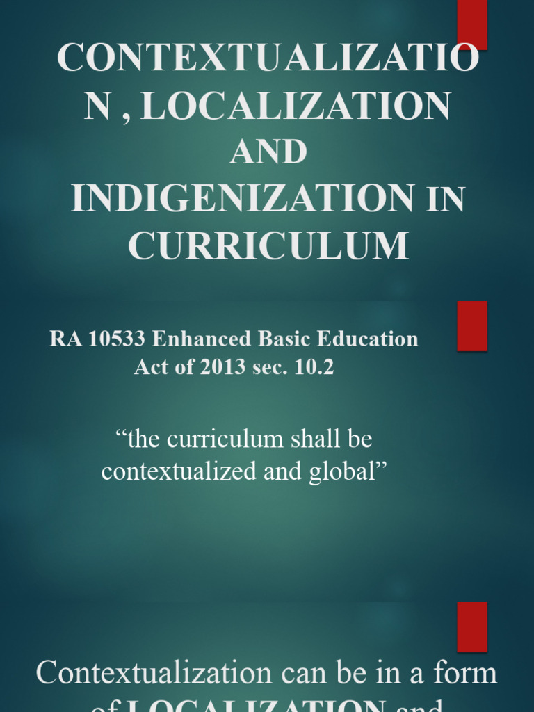 Contextualization, Localization and Indigenization in Curriculum | PDF