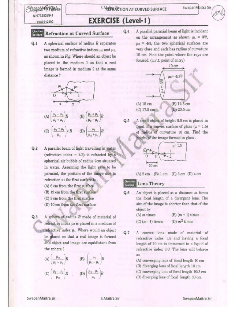 Refraction at Curved Surface | PDF Refraction at Curved Surface | PDF