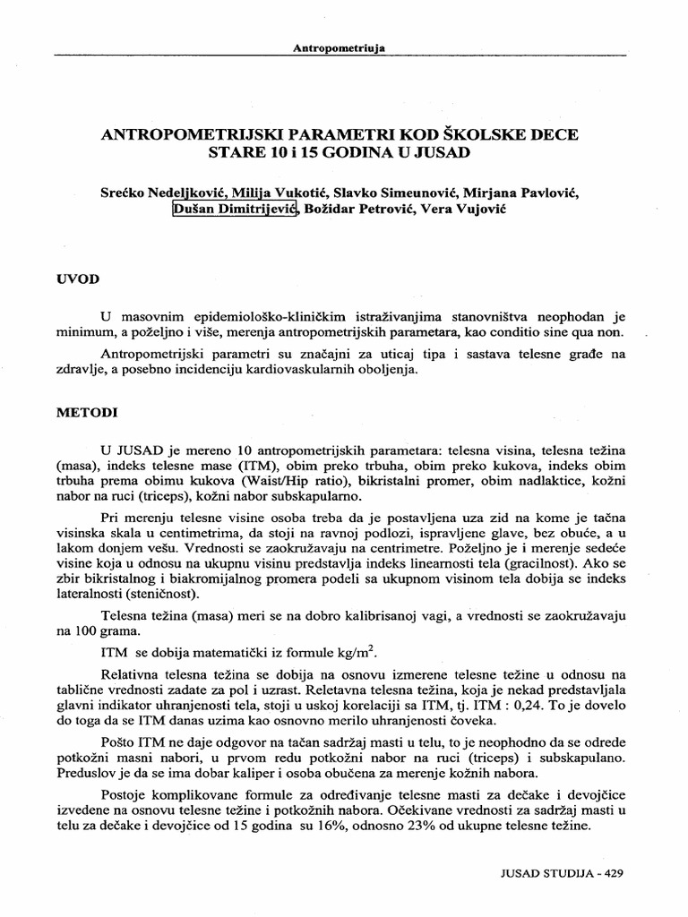 Antropometrijski Parametri | PDF