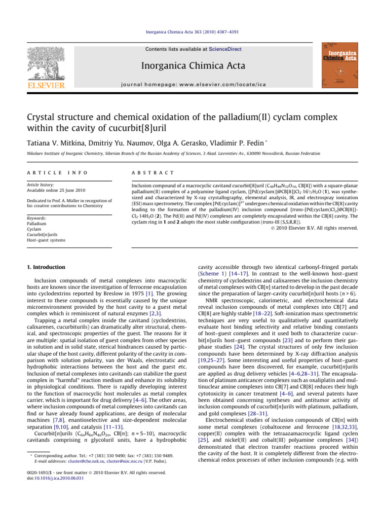 Crystal Structure and Chemical Oxidation of The Palladium (II) Cyclam ...