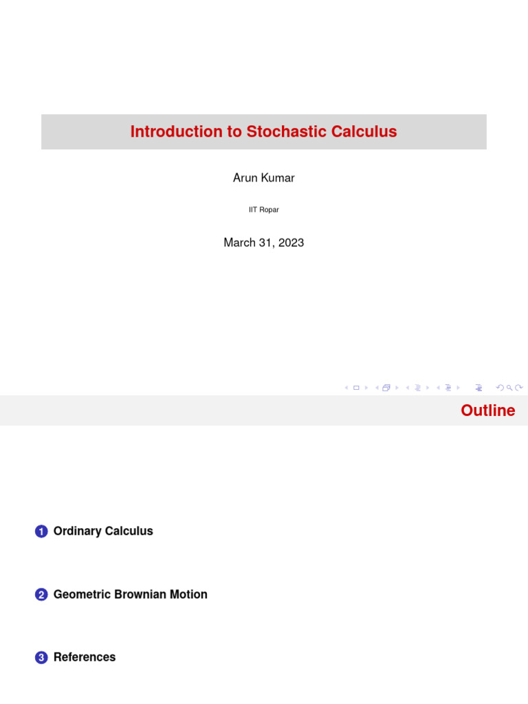 Introduction To Stochastic Calculus | PDF