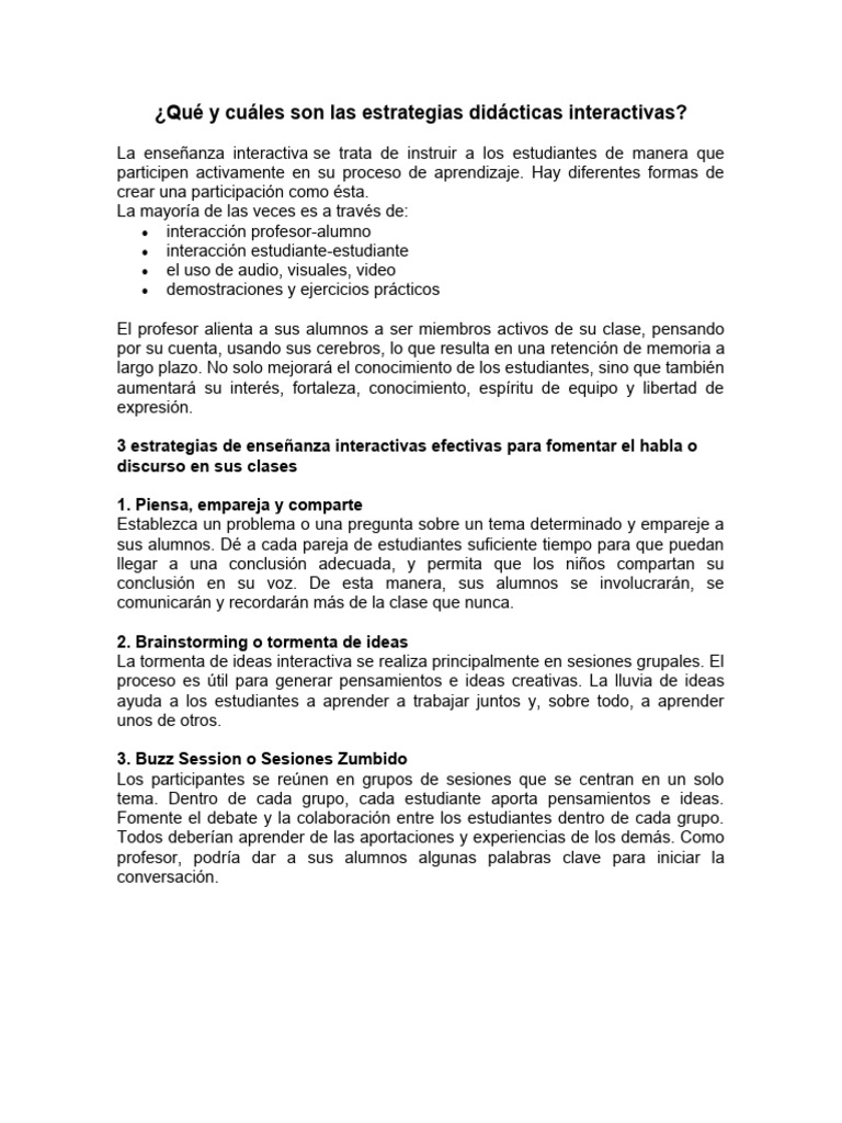 Qué Y Cuáles Son Las Estrategias Didácticas Interactivas Pdf