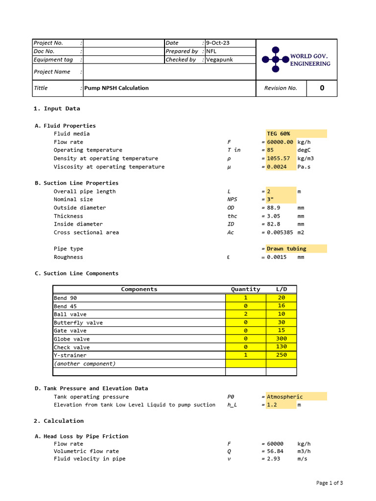 Pump NPSH Calculation | PDF | Pump | Valve