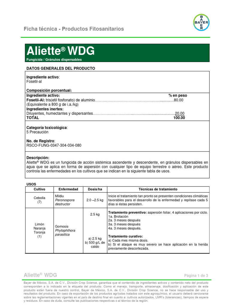 ALIETTE Ficha Tecnica 2022 | PDF | Plantas | Agricultura