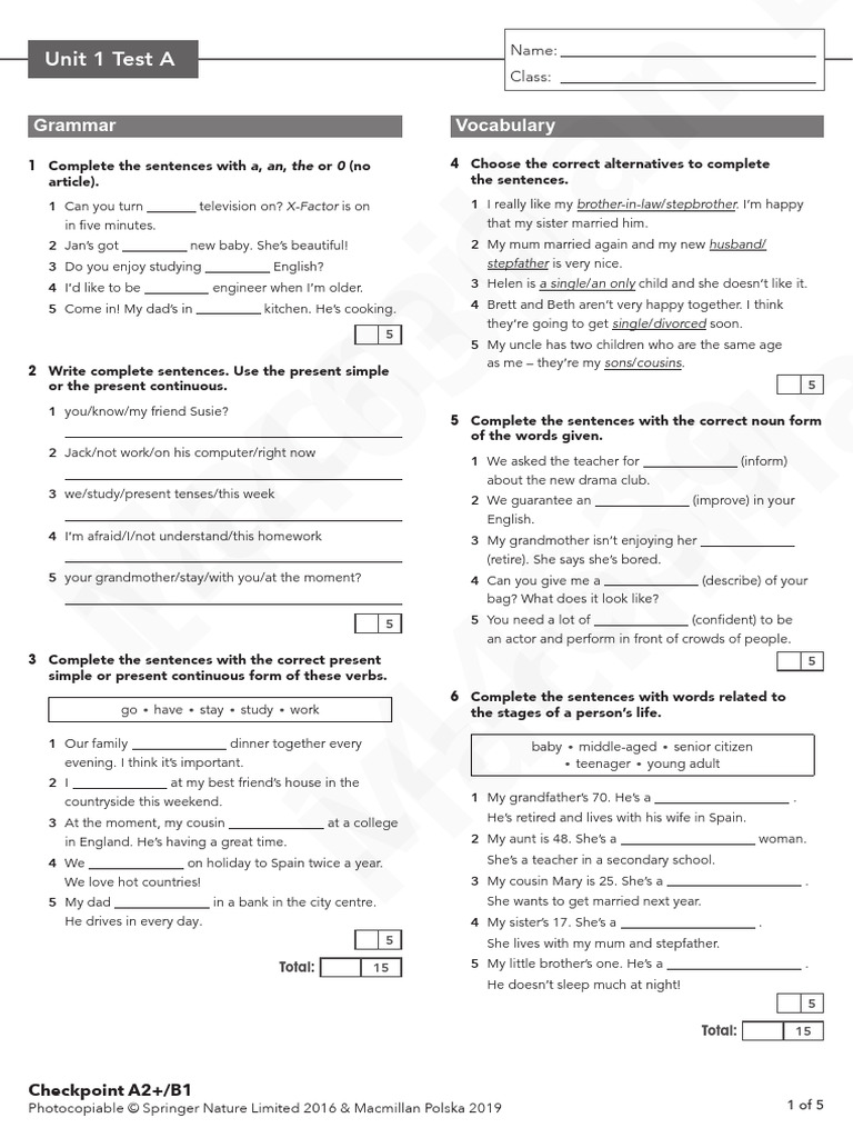 English Test for A2+/B1 Students | PDF