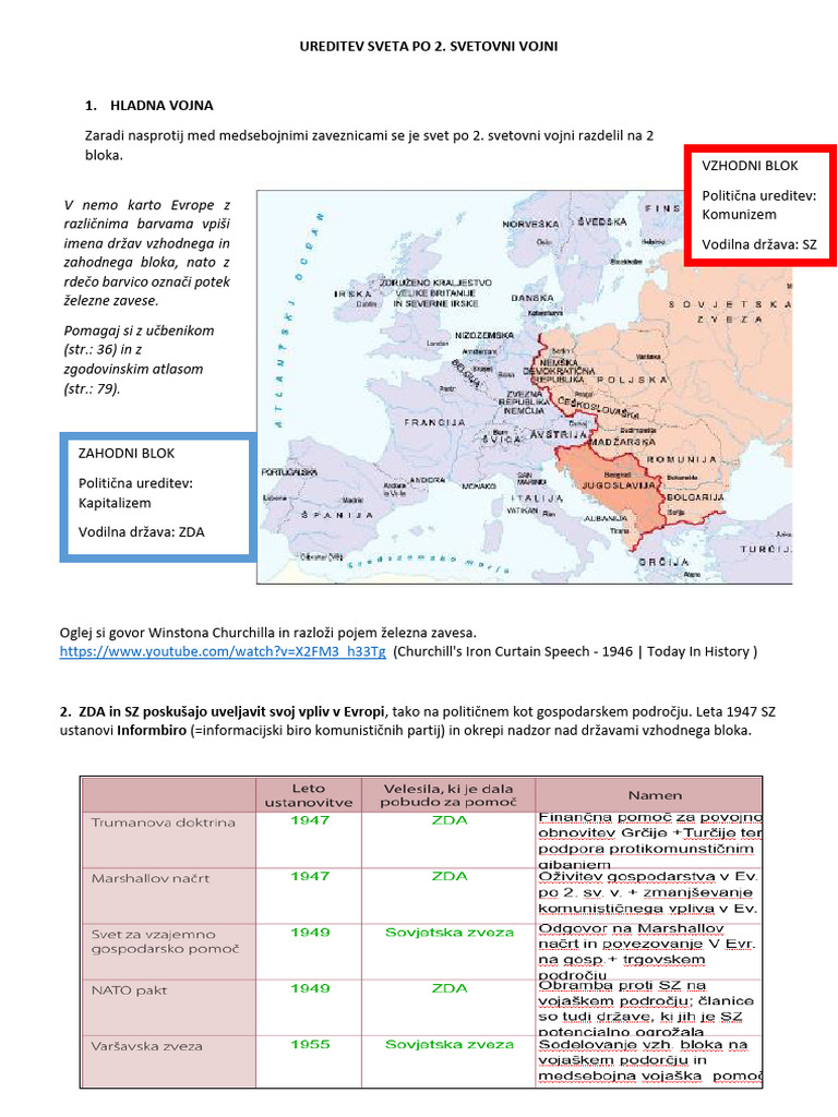 Zgodovina, 9. Razred OŠ, Ureditev Sveta Po 2 - SV | PDF