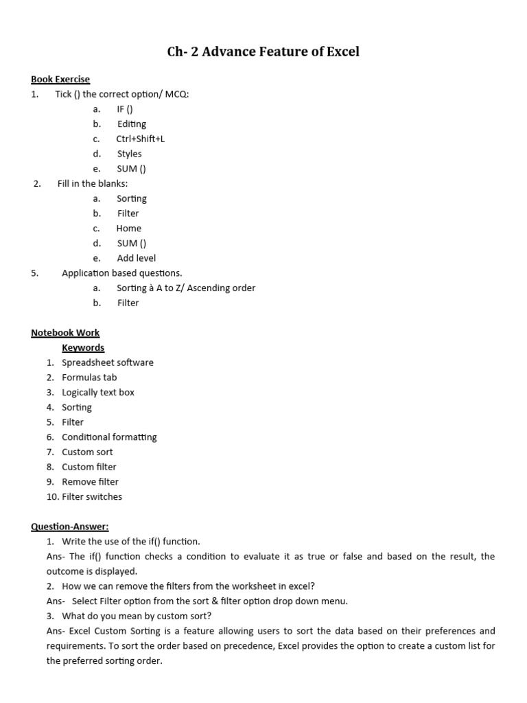 CH - 2 Advance Feature of Excel | PDF | Microsoft Excel | Spreadsheet