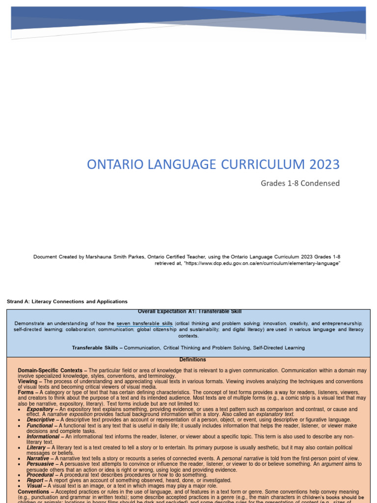 Language Curriculum 2023 - Condensed Grades 1-8 | PDF | Communication ...
