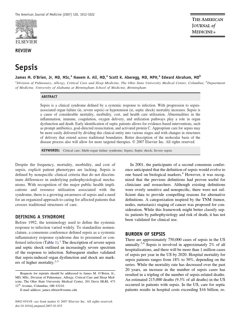 Sepsis - The American Journal of Medicine (2007) | PDF | Sepsis ...