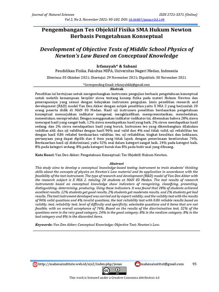 Development of Objective Tests of Middle School Physics of Newton's Law ...