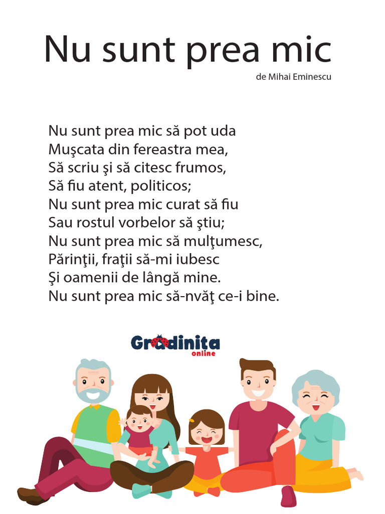 POEZIE Nu Sunt Prea Mic Gradinita Online | PDF
