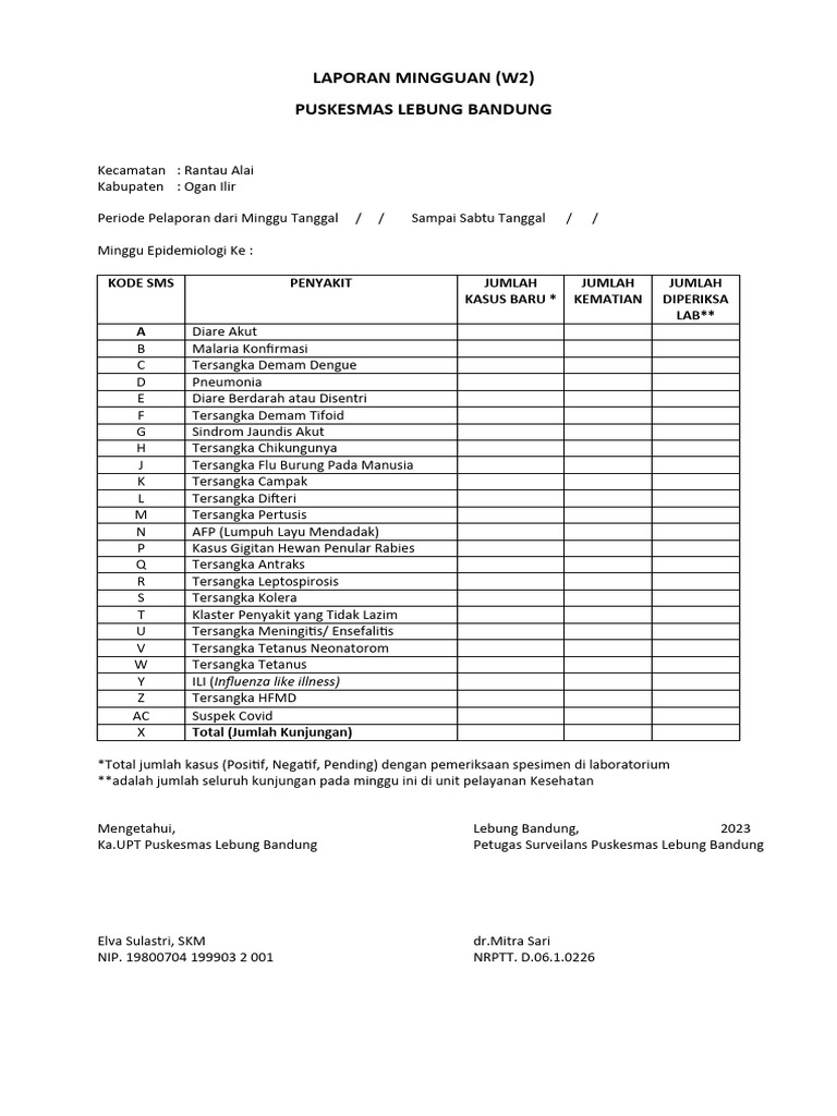 Format Laporan Mingguan SKDR | PDF