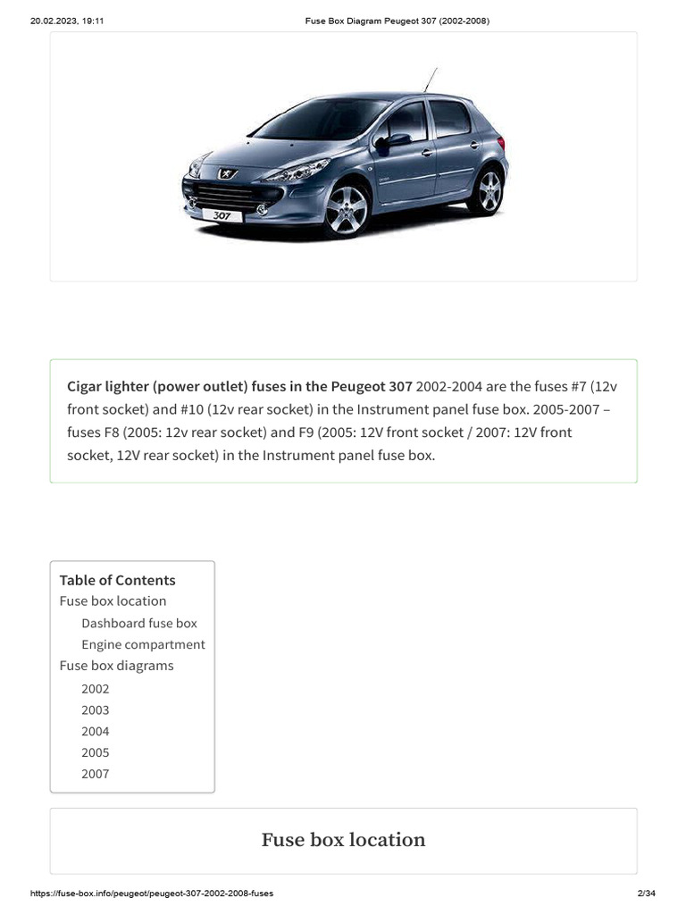 Peugeot 307 Fuse Box Diagrams (2002-2008) | PDF | Diesel Engine ...