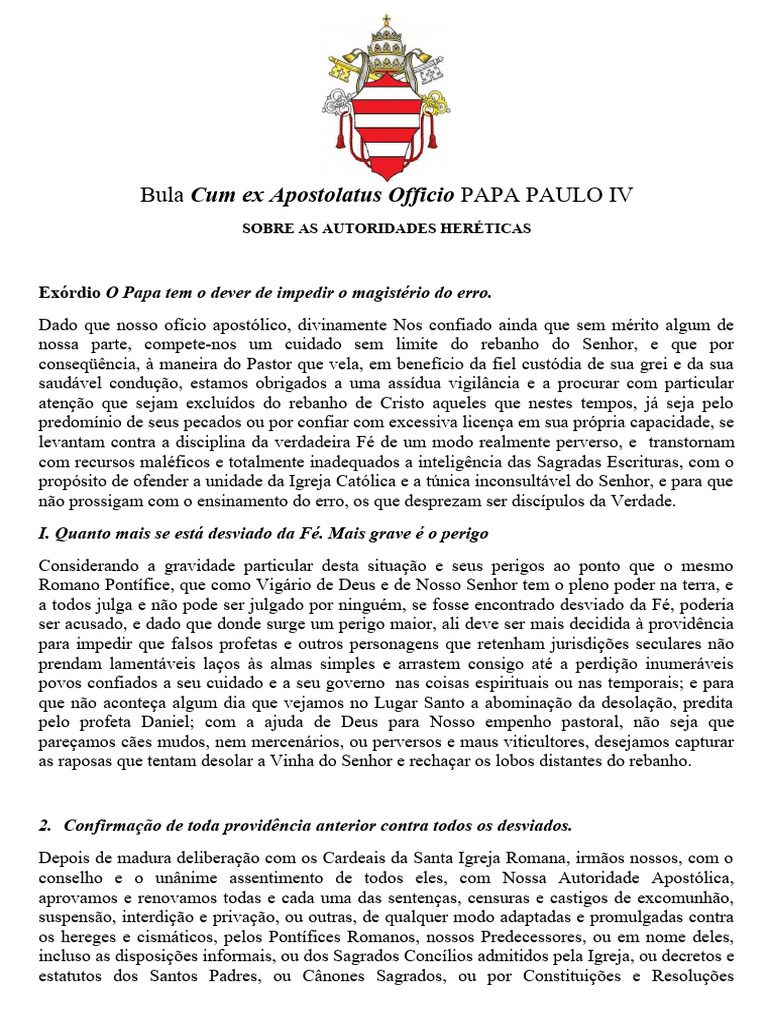 Bula Cum Ex Apostolatus Officio PAPA PAULO IV | PDF