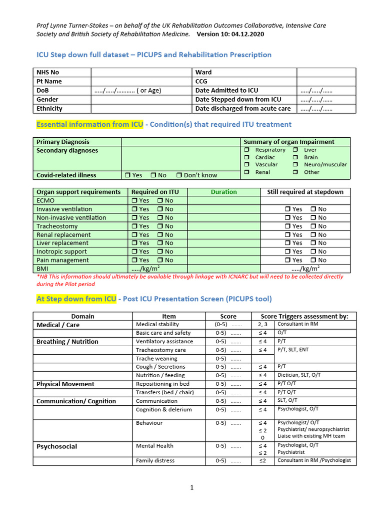 Icu Stepdown and RP Full Dataset Collection Tool | PDF