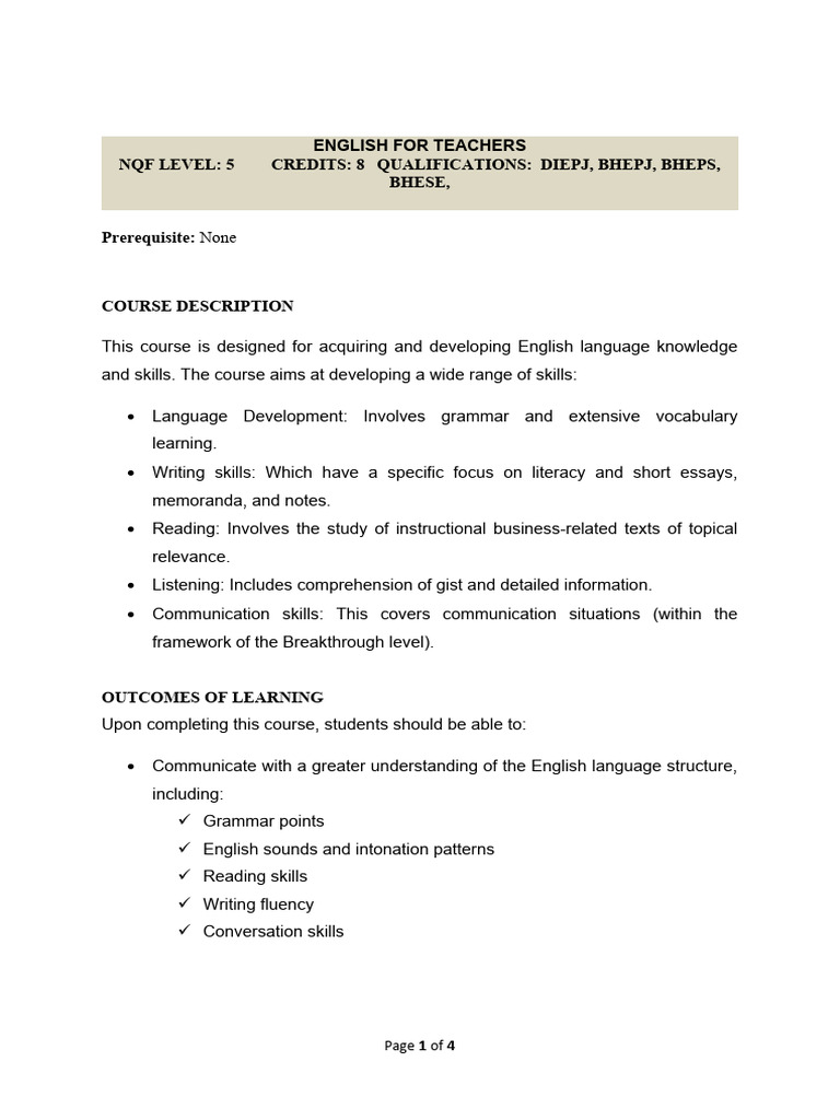 Eft50us Updated Course Outline | PDF | Part Of Speech | English Language