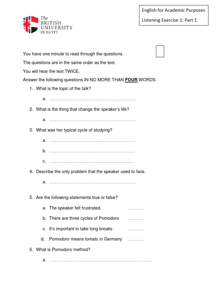 Listening Part - 1 - Exercise 1 | PDF