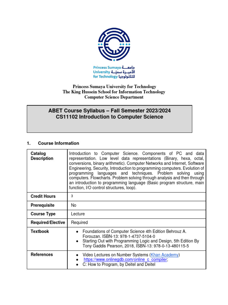 CS11102 Introduction To Computer Science 2023-2024 | PDF