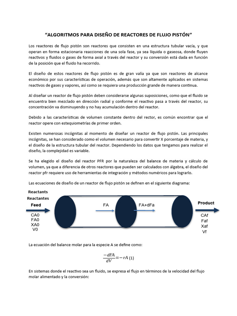Algoritmo para Reactor Flujo Piston | PDF