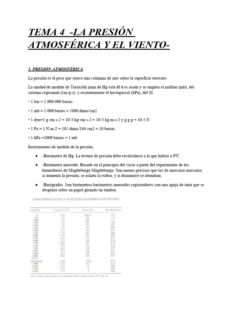Tema 4 - La Presión Atmosférica y El Viento | PDF | Herida | Pascal ...
