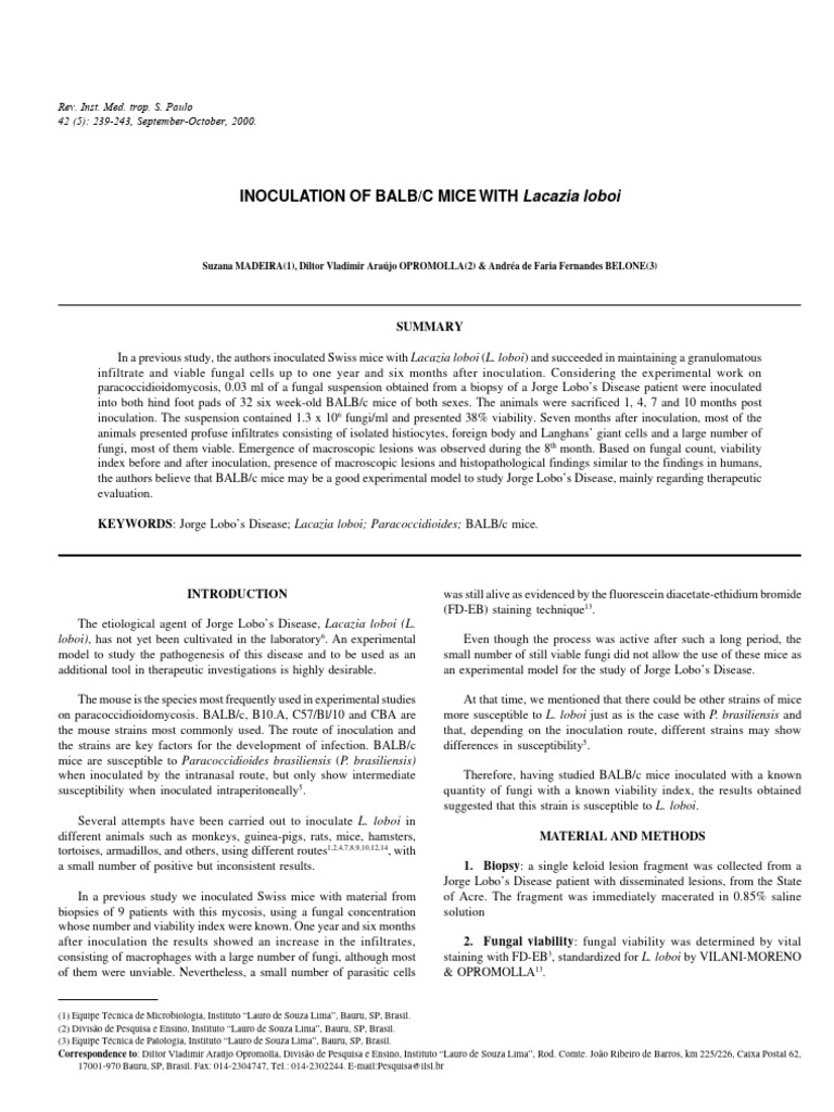 "BALB/c Mice as Models for Jorge Lobo's Disease" | PDF | Mycobacterium ...