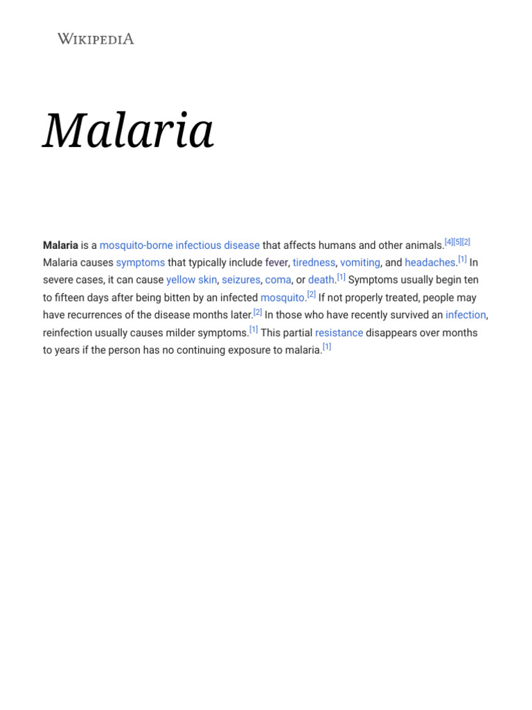 Malaria - Wikipedia | PDF | Malaria | Plasmodium