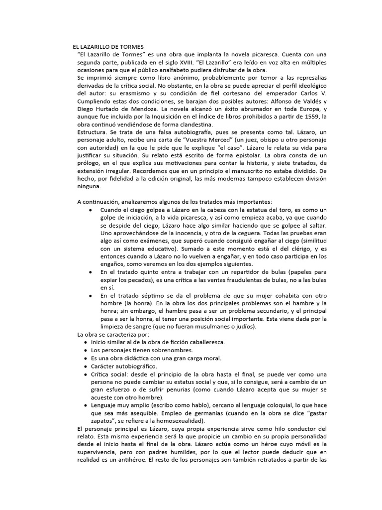 Análisis de El Lazarillo de Tormes | PDF