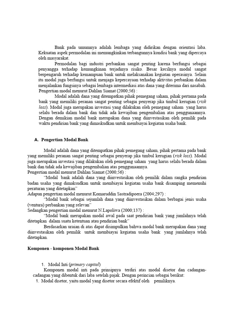 Pentingnya Modal dalam Perbankan | PDF