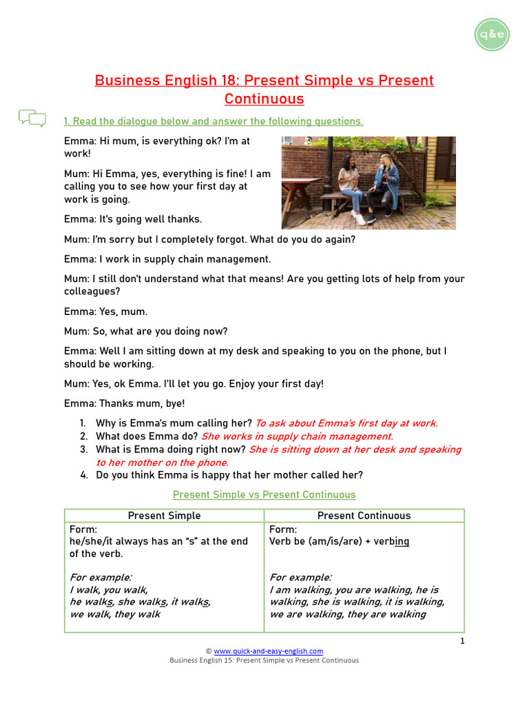 Business-English-18-Present-Continuous-vs-Present-Simple-A1-TV | PDF