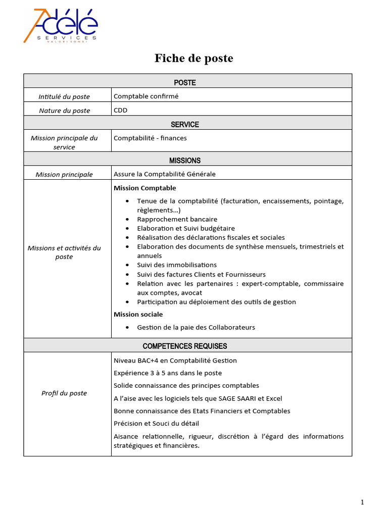 Fiche Poste Comptable | PDF