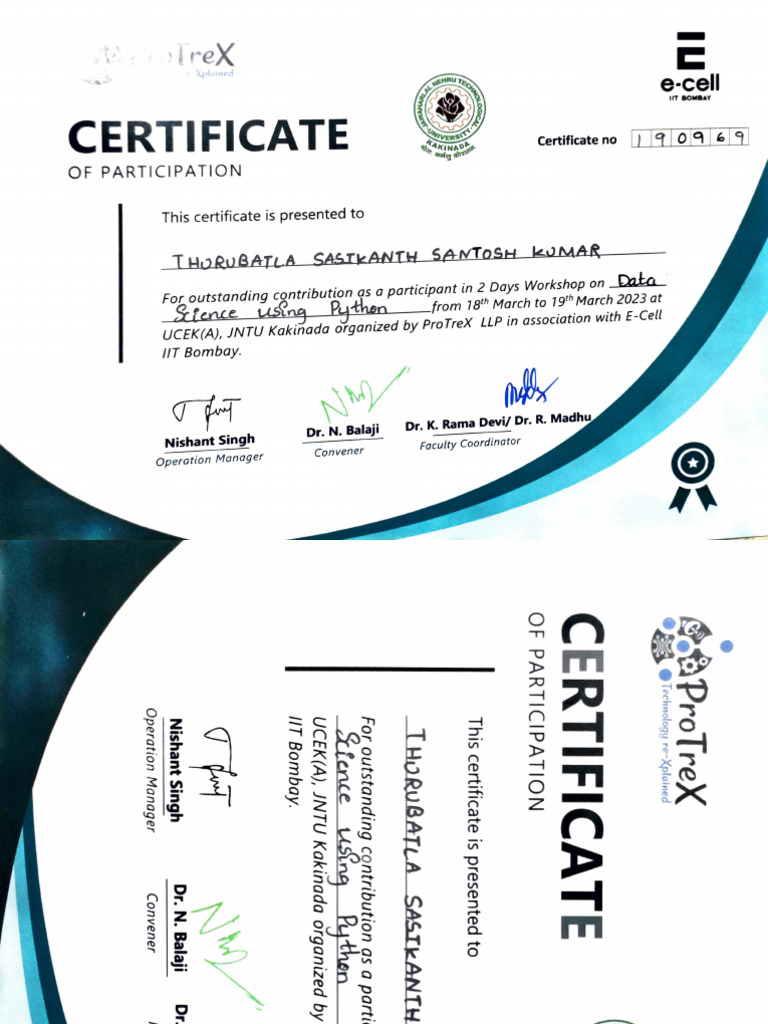 JNTUK Certificate (Data Science Using Python) | PDF JNTUK Certificate (Data Science Using Python) | PDF