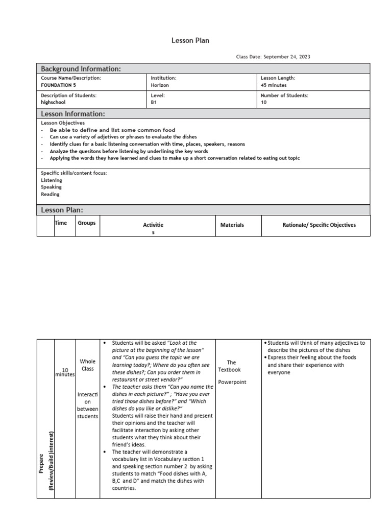 Listening Lesson Plan | PDF | Lesson Plan | Communication